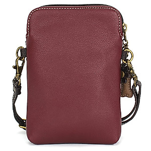 CHALA Cell Phone Crossbody Purse-Women PU Leather/Canvas Multicolor Handbag with Adjustable Strap - German Shepherd Gen II - maroon