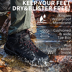 SHULOOK Men's Waterproof Hiking Boots Non-Slip Lightweight Outdoor Mid Top Ankle Boot Breathable Hiker Work Trekking Shoes