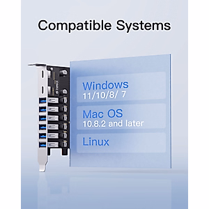 Inateck Power Supply USB PCIe Card Total 16 Gbps Bandwidth, USB 3.2 Gen 2, with 8 USB Ports KU8212