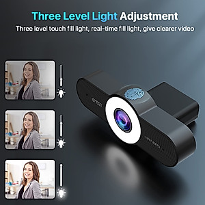EMEET 1080P Webcam with Microphone - 60FPS Streaming Camera with Light, 3 Level Lights, 2 Noise-Cancelling Mics, C970L Computer Camera with Privacy Mode, Autofocus HD Webcam for Meeting/Gaming/Class