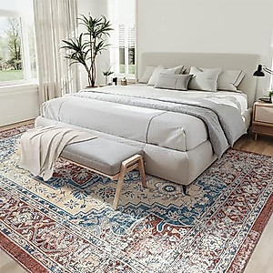 ROYHOME 8x10 Area Rug for Living Room, Bedroom, Dining Room - Vintage Washable Low Pile Non-Slip Large Rug