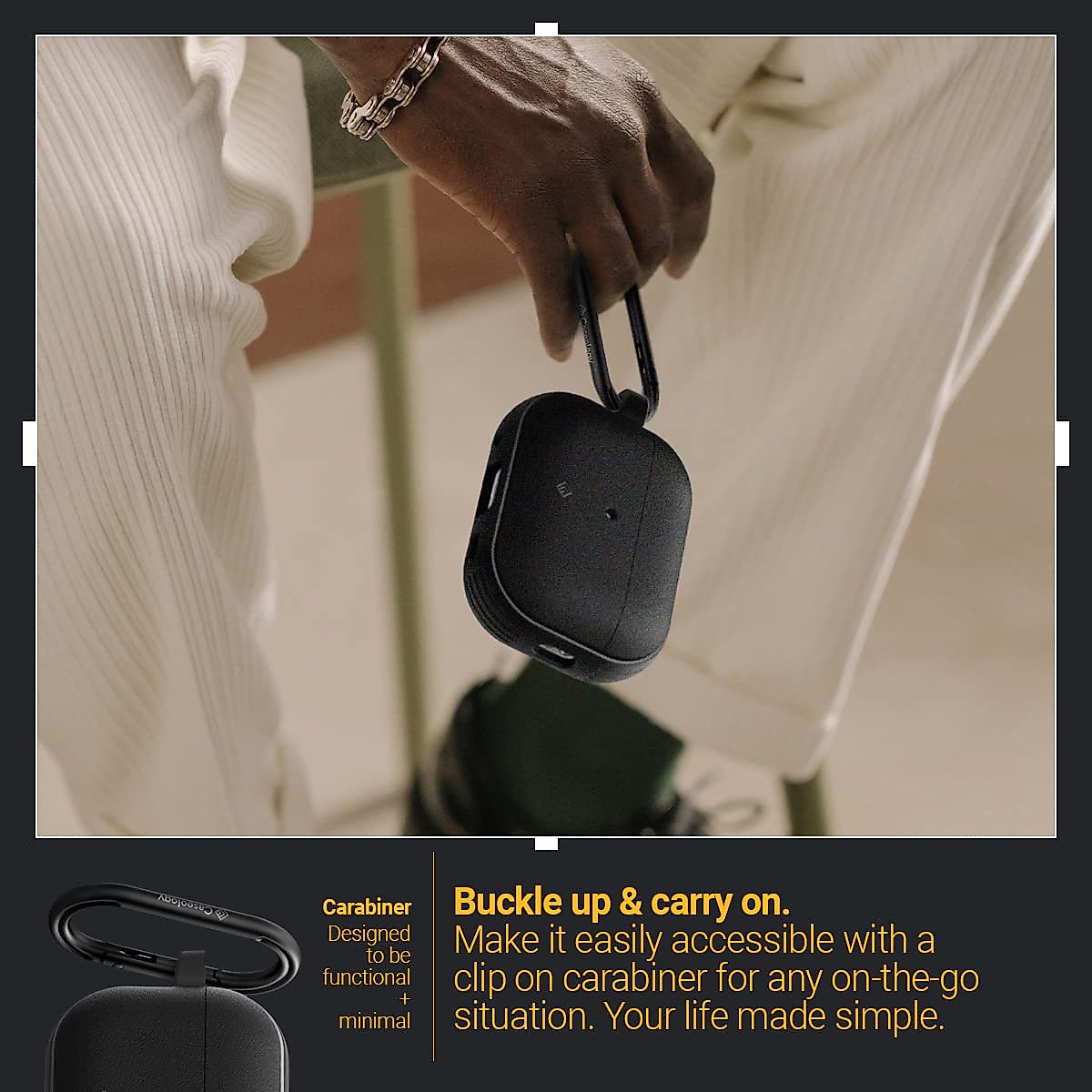 Caseology Vault for Airpods Pro 2 Case [Keychain Carabiner Included] Designed for Airpods Pro 2nd Generation (2022) - Matte Black