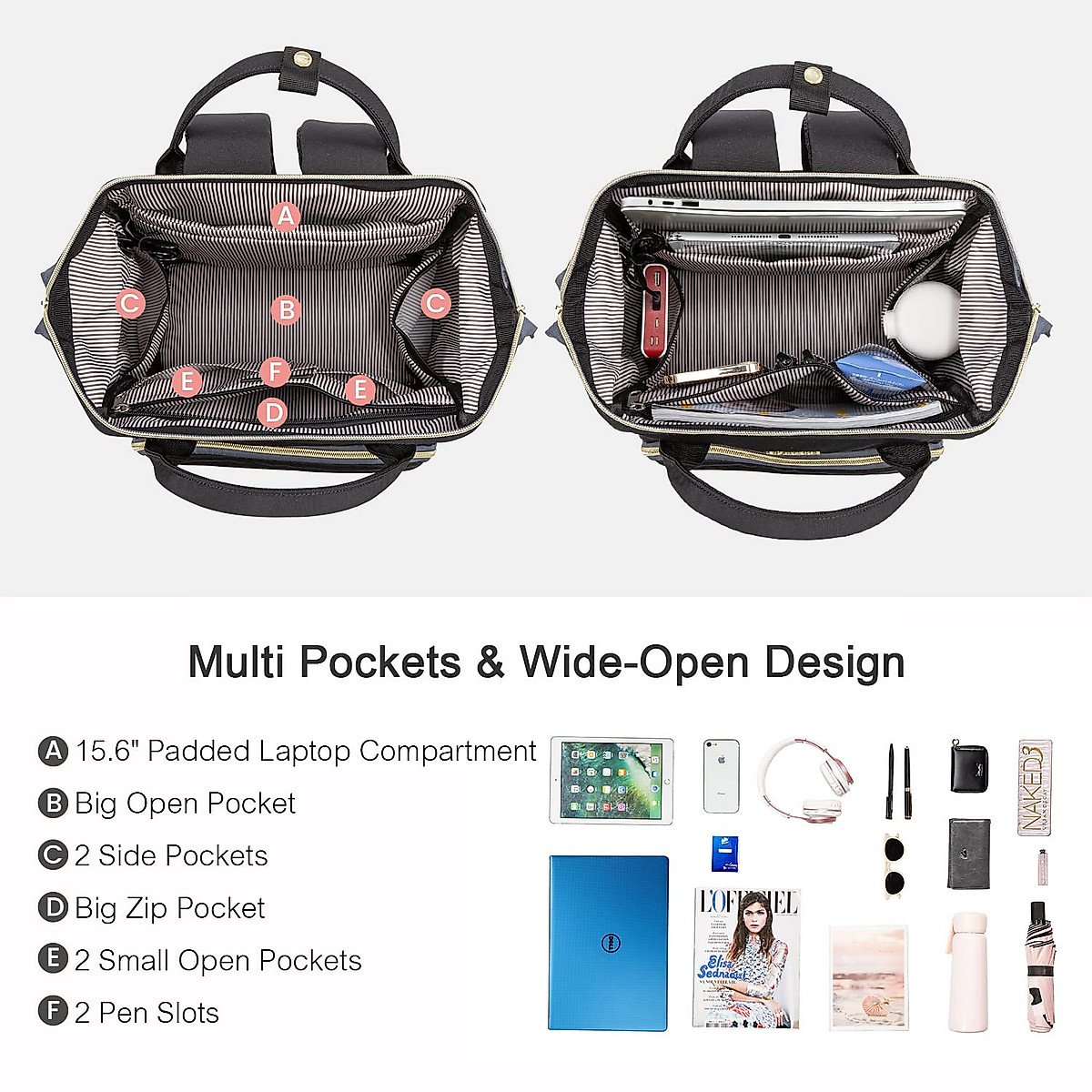 LOVEVOOK Laptop Backpack for Women Fashion Travel Backpack for Work Business Teacher Nurse Stylish Computer Bag 15.6-Inch Backpack Purse with USB Port