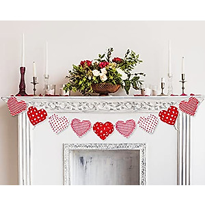 Whaline 3D Valentine's Day Heart Banner Soft Cute Heart Garland Pre-Assembled Red White Heart Fabric Banner Holiday Hanging Decoration for Valentine's Day Wedding Anniversary Party Supplies Home Decor