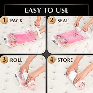 GENIE SPACE - Incredibly Strong Premium Space Saving Roll Up Bags | Variety 10 Pack (4L+3M+3S) | Create 80% More Space | Ideal for Travel or Around The Home.