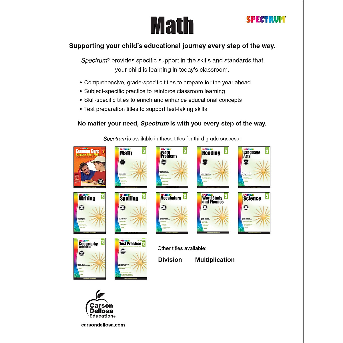 Spectrum 3rd Grade Math Workbooks, Ages 8 to 9, Math Workbooks Grade 3, Multiplication, Division, Fractions, Addition and Subtracting to 4-Digit Numbers - 160 Pages (Volume 4)