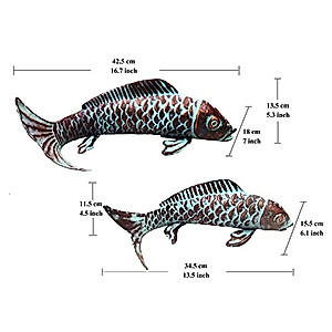 Garden Sculptures & Statues, Garden Statues, Koi Fish Decor, Antique Outdoor Statue Ornament, Metal Copper Garden Art, Set of 2 Fish Sculpture for Outdoors, Patio, Yard, Lawn, Pond and Home Decoration