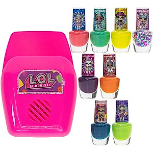 Townley Girl L.O.L Surprise Non-Toxic Peel-Off Water-Based Safe Quick Dry Nail Polish Gift Kit Set for Kids Set With Nail Dryer, AA Batteries Not Included, Ages 3+