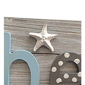 Tumbler Home Beach Wall Decor, Coastal Decorations for Home, Nautical Bathroom Décor, White Washed Pastel Beach Sign with Starfish
