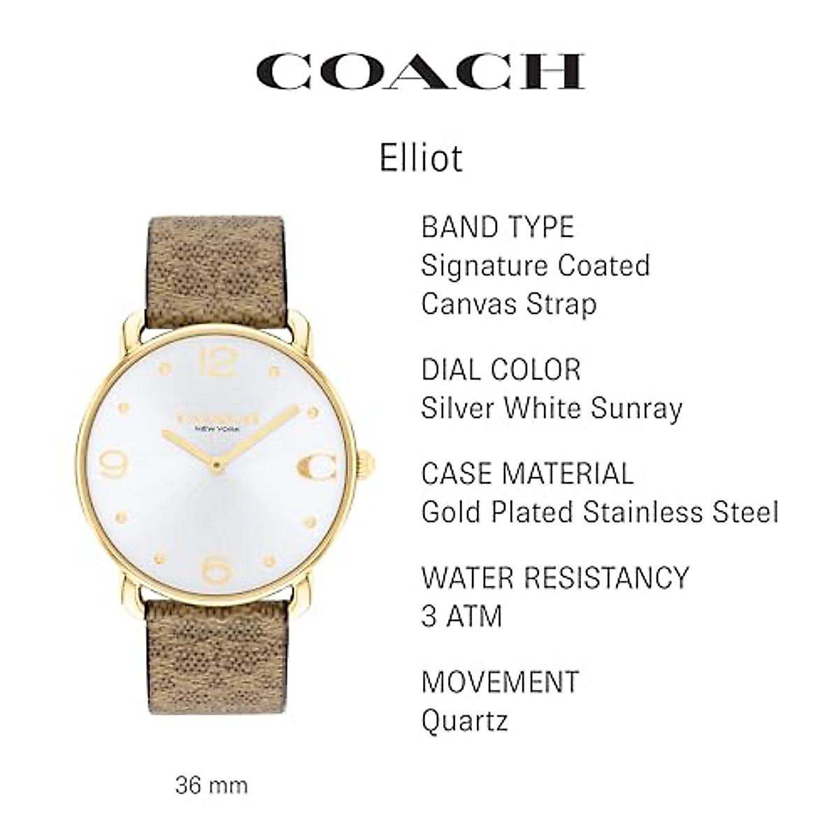 Coach Elliot Women's Watch | Elegant and Sophisticated Stles Combined | Premium Quality Timepiece for Everyday Wear | Water Resistant | (Model 14504205)
