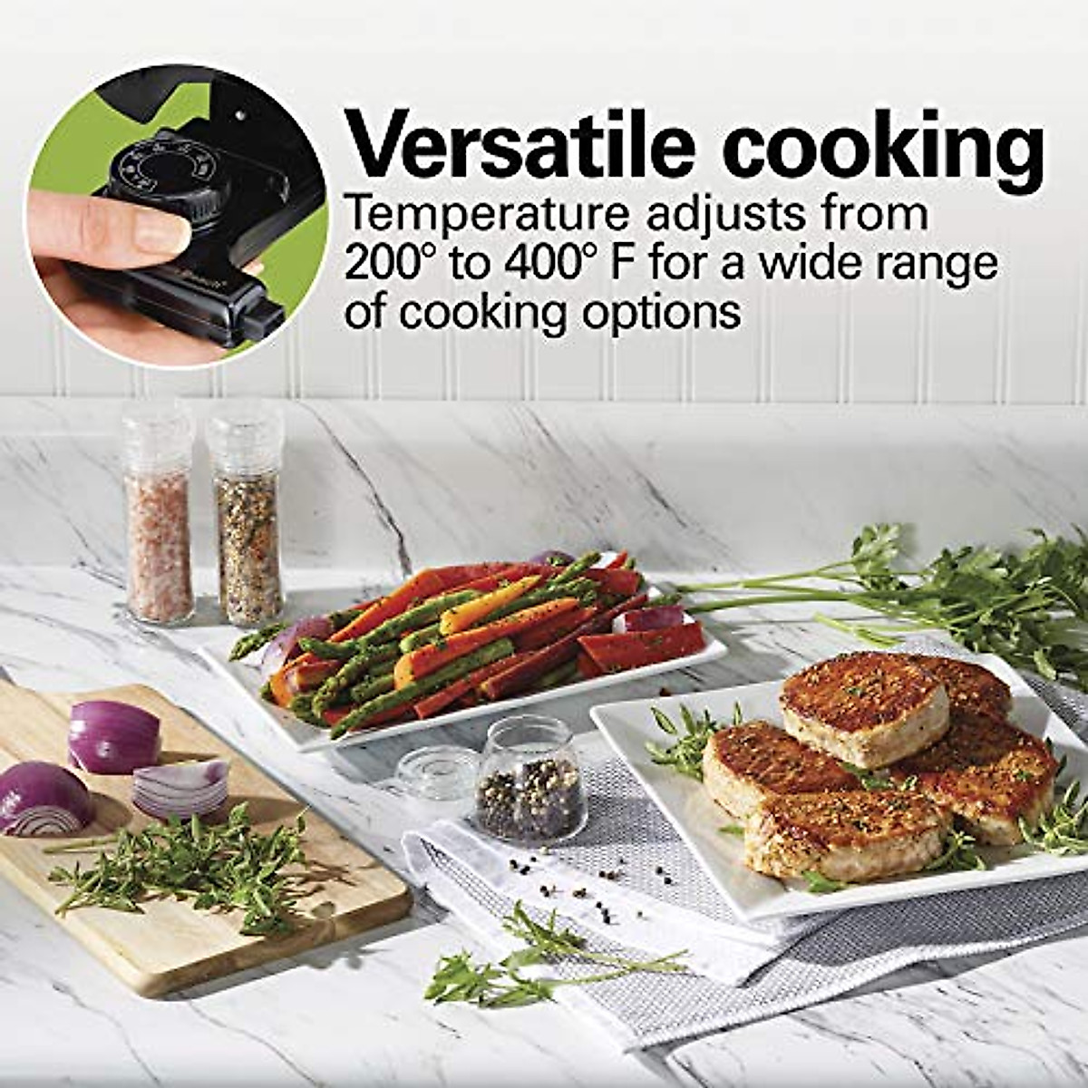 Hamilton Beach Durathon Ceramic Electric Skillet with Removable 12x15” Pan, Adjustable Temperature, Reversible Design, Tempered Glass Lid (38529K)