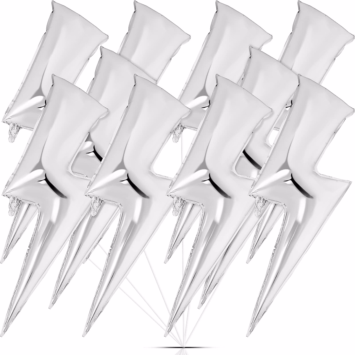 10 Pcs Large Lightning Bolt 45 Inch Flash Balloons Foil Party Balloons Flash Birthday Party Supplies Lightning Bolt for Boys Birthday Party Wedding Graduation Baby Shower Decorations (Silver)