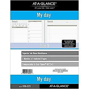 at-A-Glance Undated Daily Planner Refill, 2 Months, 7-Ring, 8-1/2" x 11", Folio Size, Size 5 (038-225)