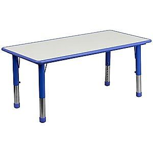 Flash Furniture 23.625''W x 47.25''L Rectangular Blue Plastic Height Adjustable Activity Table with Grey Top