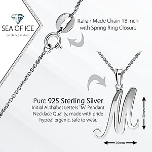 SEA OF ICE M Necklace Initial Alphabet Letter Pendant Necklace, Sterling Silver Necklace for Women, Elegant Initial Necklaces, Personalized Custom Women's Necklaces, Sterling Silver Jewelry