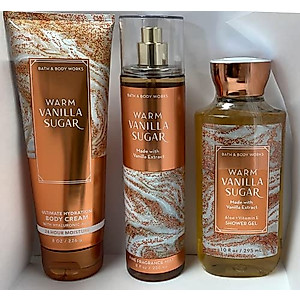 Bath & Body Works Warm Vanilla Sugar Fine Fragrance Mist, Body Cream and shower gel - Full Size