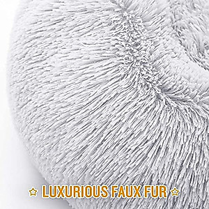Geizire Cat Beds for Indoor Cats, Cat Bed, Dog Beds for Small Dogs, Washable Donut Calming Round Cat Bed, Soft Fluffy Warm and Cozy Anti Anxiety Cuddler, Joint-Relief Pet Bed(Grey)