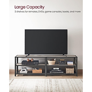 VASAGLE TV Stand, TV Console for TVs Up to 70 Inches, TV Table, 63 Inches Width, TV Cabinet with Storage Shelves, Steel Frame, for Living Room, Bedroom, Greige and Black ULTV095B02