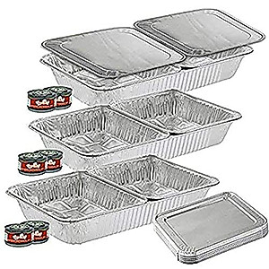 Tiger Chef Chafer Pans Set Includes 3 Full Size Aluminum Steam Table Pans, 6 Half Size Aluminum Foil Pans with 6 Lids and 6 Gel Fuel Cans - (21 Piece Refill Set)