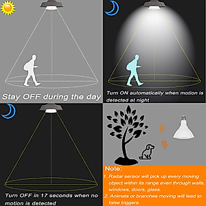 Motion Sensor Flood Light Bulb Outdoor, 15W (100-Watt Equivalent) E26 PAR38 LED Bulb with Radar Detector and Dusk to Dawn Sensor, 1500lm Motion Activated Security Light Bulbs, 3000K Warm White, 2 Pack