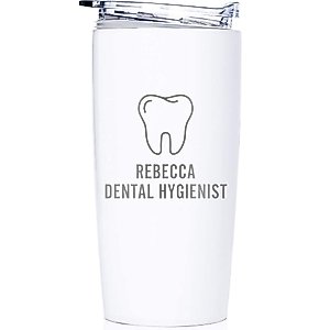 Lifetime Creations Engraved Personalized Dentist Tumbler With Lid 20 oz (White) - Custom Stainless Steel Coffee Travel Mug, Dental Hygienist Gift, Dentist Appreciation