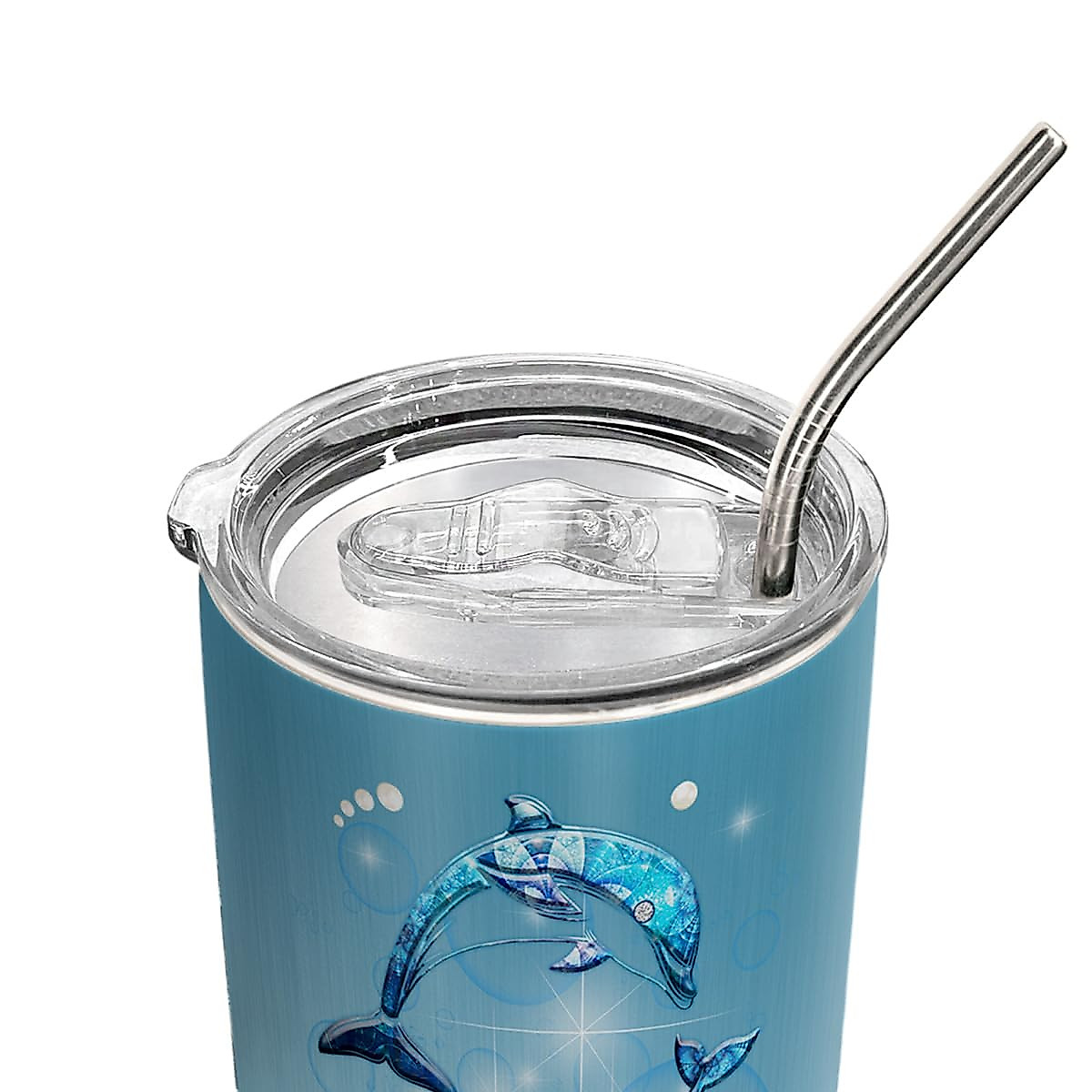 20oz Blue Jewelry Dolphin Tumbler, Gifts for Dolphin Lovers, Sea Ocean Gifts, Coffee Thermos for Women, Stainless Steel Double Wall Vacuum Insulated Coffee Mug, Travel Cup with Lid