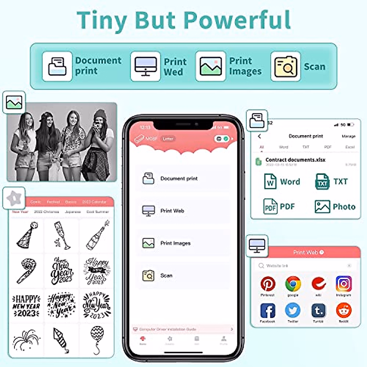 Itari Portable Printer Wireless for Travel - M08F-Letter Bluetooth Tattoo Stencil-Printer Support 8.5" X 11" US Letter, No-Ink Thermal Compact Printer, Compatible with Android and iOS Phone & Laptop