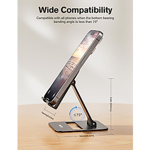 Nulaxy 2 Pack Dual Folding Cell Phone Stand, Fully Adjustable Phone Holder for Desk, Compatible with iPhone 16 15 14 13 12 11, Nintendo Switch, All Phones, Black & Rose Gold