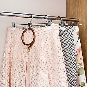 HANGERWORLD 12 Chrome 13.4inch Metal Pants Skirt Adjustable White Non Slip Clip Coat Clothes Garment Hangers with Accessory Hook