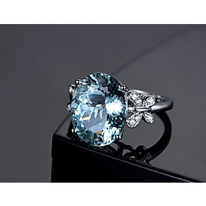 Wenbin Fashion Lady Natural Stone Topaz Ring Blue Topaz Bow Ring 925 Sterling Silver Oval Gemstone Ring Engagement Ring Wedding Jewelry Size 6-10 (US Code 8)