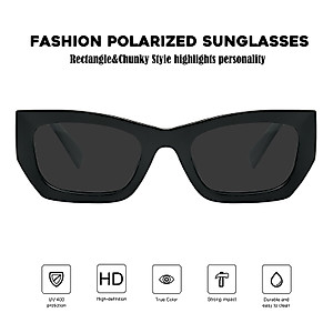 mosanana Trendy Cat Eye Sunglasses for Women Retro Designer Chunky Fashion Cool Vintage Cute Polarized Rectangular Cool Unique Stylish 2024 Shades Black MS52370