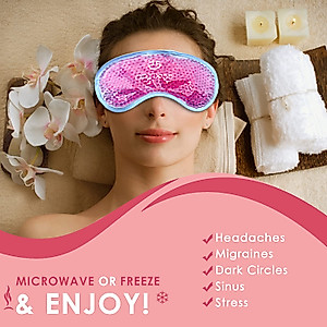 Gel Eye Mask - Hot or Cold Compress Pack Eye Therapy | Cooling Eye Mask for Dark Circles & Puffiness, Puffy Eyes, Dry Eyes, Headaches, Migraines, Sinus - Reusable Eye Face Mask | Ergo Gel Bead (Pink)