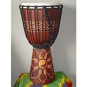 20" X 10-11" Deep Carved Djembe Bongo Drum Yin & Yang with Free Cover, Model # 50m19