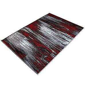 Masada Rugs, Modern Contemporary Area Rug, Red Grey Black (8 Feet X 10 Feet) Large Livingroom, Bedroom, Office Rug