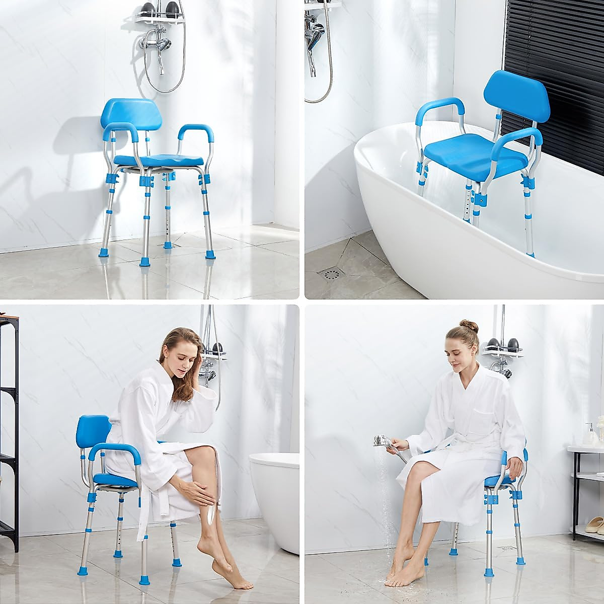 Zler Adjustable Shower Chair, Padded Shower Chair with Back and Arms, Medical Shower Seat for Inside Shower for Elderly, Disabled and Handicap, 350lb