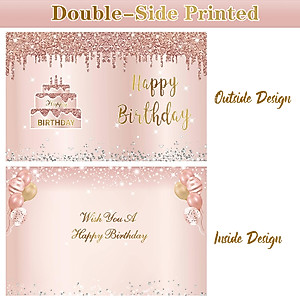 Jumbo Birthday Card With Envelope, Giant Guest Book Happy Birthday Greeting Cards for Girls Women, Large Birthday Card Gifts Decorations Party Supplies, Pink Rose Gold Extra Big Birthday Card Decor(14