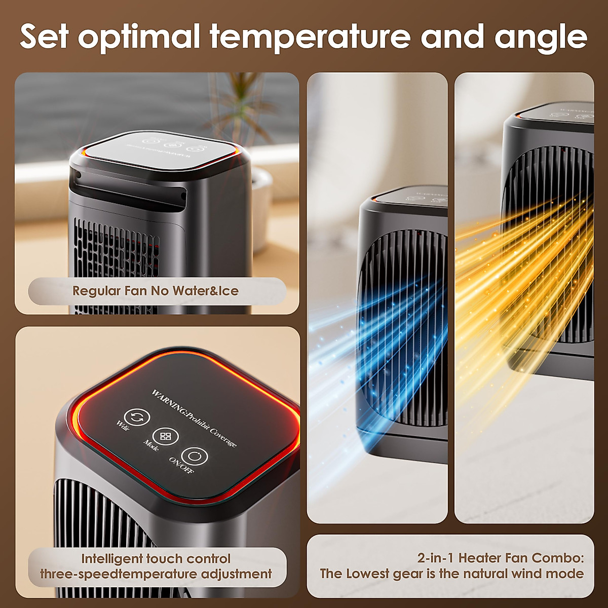 Space Heaters for Indoor Use, Portable Electric Heater with Thermostat,Remote, 2s Fast Heating, 3 Modes, 70°Oscillation, 1500W PTC Ceramic Desk Heater with Heating and Fan Modes for Office Bedroom Use