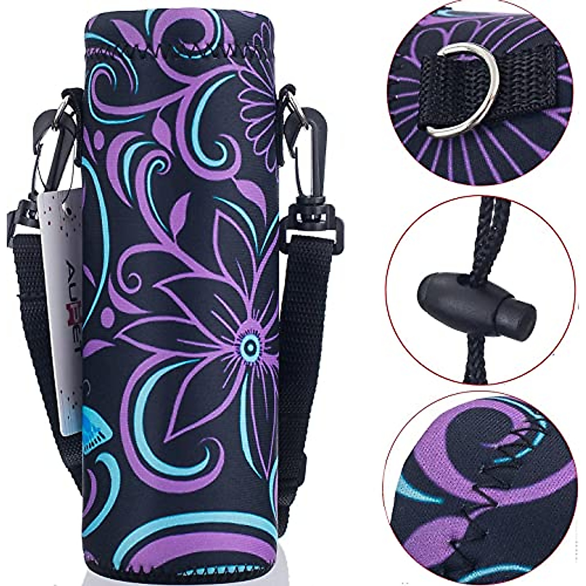 AUPET Water Bottle Carrier,Insulated Neoprene Water Bottle Holder Bag Case Pouch Cover 1000ML or 750ML,Adjustable Shoulder Strap, Great for Stainless Steel and Plastic Bottles