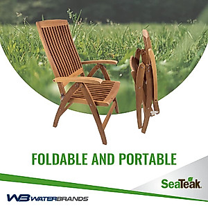 SeaTeak Weatherly Teak Folding Chair - 6-Position Foldable Chair - Weatherproof, Portable Teak Armchair for Boat Deck, Patio, Camping, Outdoors