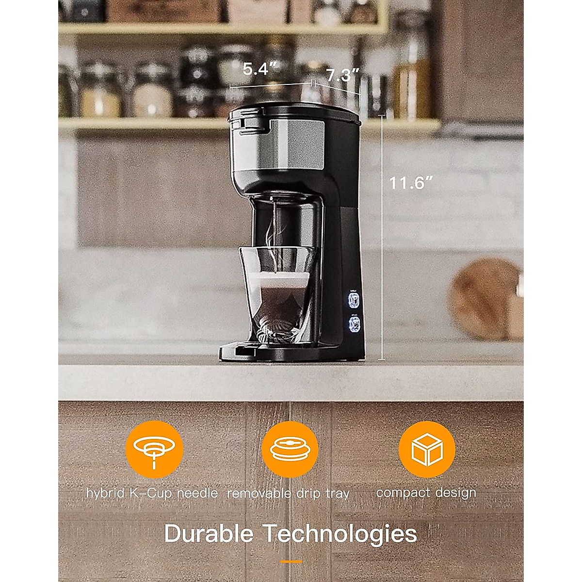 Single Serve Coffee Maker Brewer for K-Cup Pod & Ground Coffee Thermal Drip Instant Coffee Machine with Self Cleaning Function, Brew Strength Control