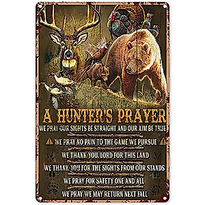 Hunting Signs for Room Hunter'S Prayer Bear Deer Bird Metal Sign Decor Tin Aluminum Sign Wall Art Metal Poster for Men Home Bar Party Garage Bathroom 12x8 Inch