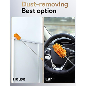Microfiber Duster for Cleaning, Tukuos Hand Washable Dusters with 2pcs Replaceable Microfiber Head, Extendable Pole, Detachable Cleaning Supplies for Office, Car, Window, Furniture, Ceiling Fan