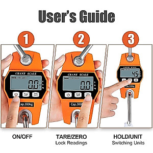 Liberty LS-931 Portable Industrial Digital Hanging Scale, Mini Crane Scale with Hooks for Farm Hunting Fishing Outdoor | 600lb x 0.2(lb) / 300kg x 0.1(kg) (Orange)