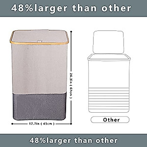 Large Laundry Hamper with Lid - Collapsible Laundry Baskets with Wheels and Removable Laundry Bag, 105L Capacity Dirty Clothes Hampers with Handles for Living Room, Bedroom, Laundry Room, Beige+Grey