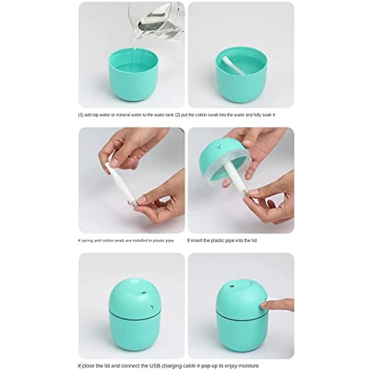 Portable Mini Humidifier, 220ml Small Cool Mist Humidifier, USB Personal Desktop Humidifier for Baby Bedroom Travel Office Home, Auto Shut-Off, 2 Mist Modes, Super Quiet (White)