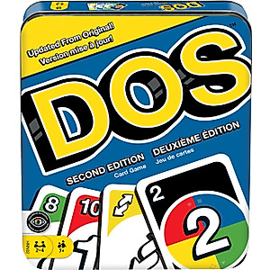 Mattel Games DOS Card Game Second Edition, Family Travel Game with Updated Rules for Kids & Adults in Storage Tin