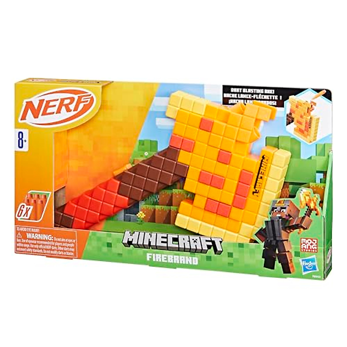 Nerf Minecraft Firebrand, Dart Blasting Axe, 6 Nerf Elite Foam Darts, Design Inspired by Minecraft Axe in The Game, Pull Down Priming, Minecraft Toys