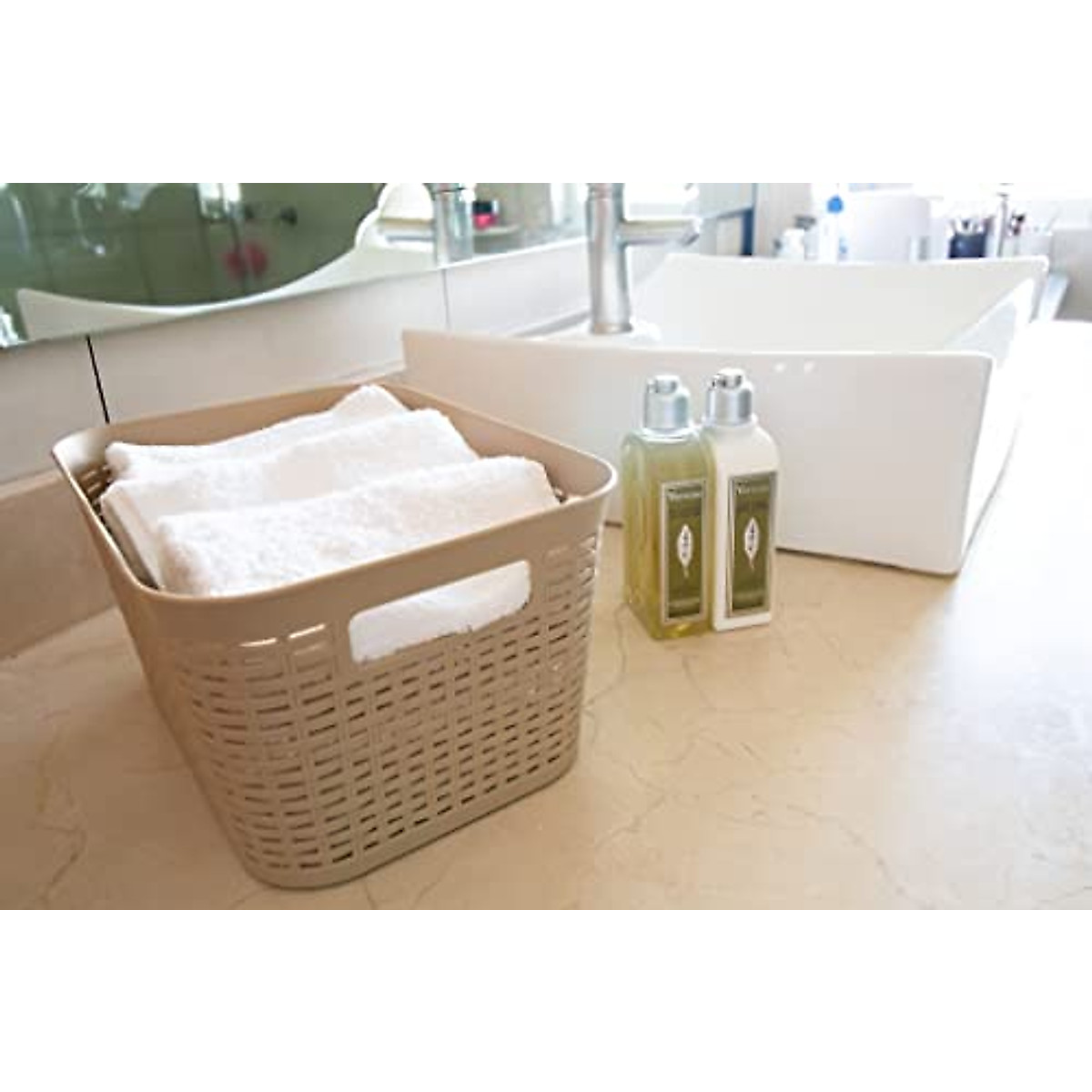 IPP 4 Pack Plastic Rattan Type Organizer Baskets (Beige)