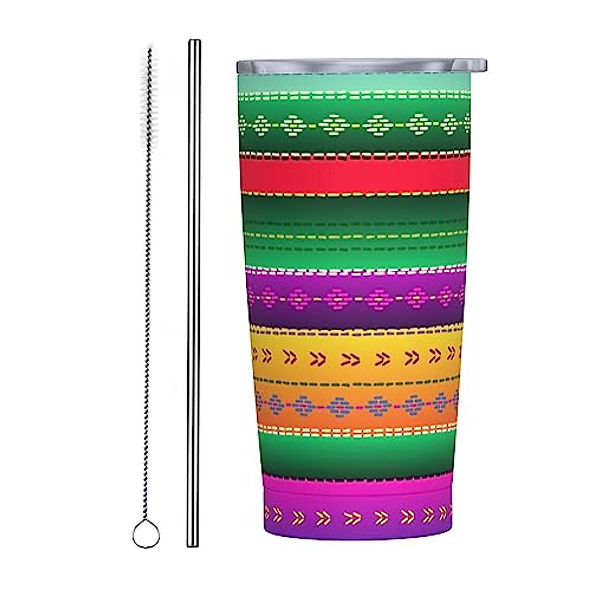 DLUCCA 20oz Insulated Coffee Tumbler With Straw Stainless Steel Swig Tumblers,Travel Mugs Insulated For Hot And Cold,Reusable Thermal Water Bottle Cup For Car Camping Exercise（Mexican Fabric ）