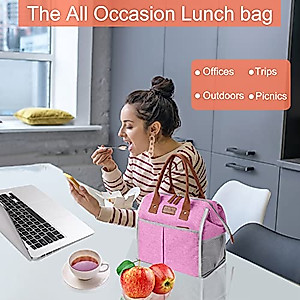 EASYFUN Lunch Bag for Women & Men, Large Insulated Lunch Box Cooler Tote Bags, Adult Reusable Lunch Boxes with Water Resistant for Work, Travel and Picnic (Rose Pink)